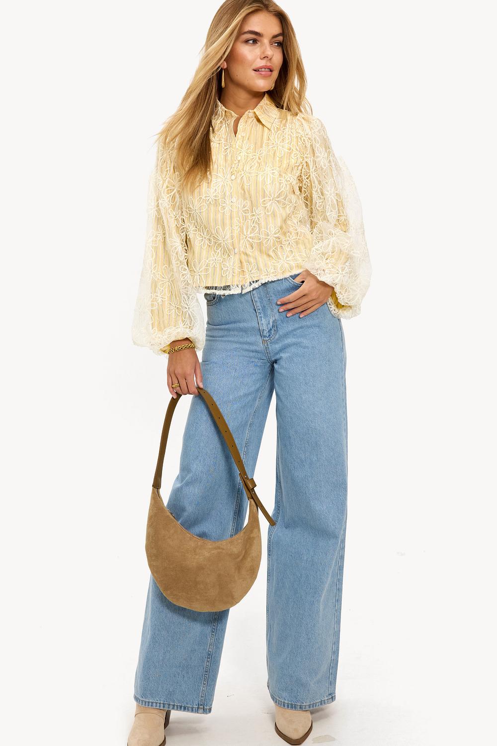 Light yellow blouse with flowers and sequins | Loavies