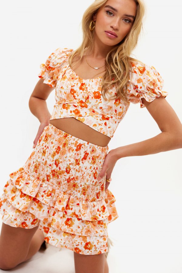 Oranje rok met bloemenprint | Loavies