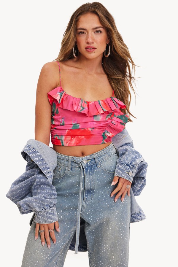 Fuchsia top with floral print | Loavies