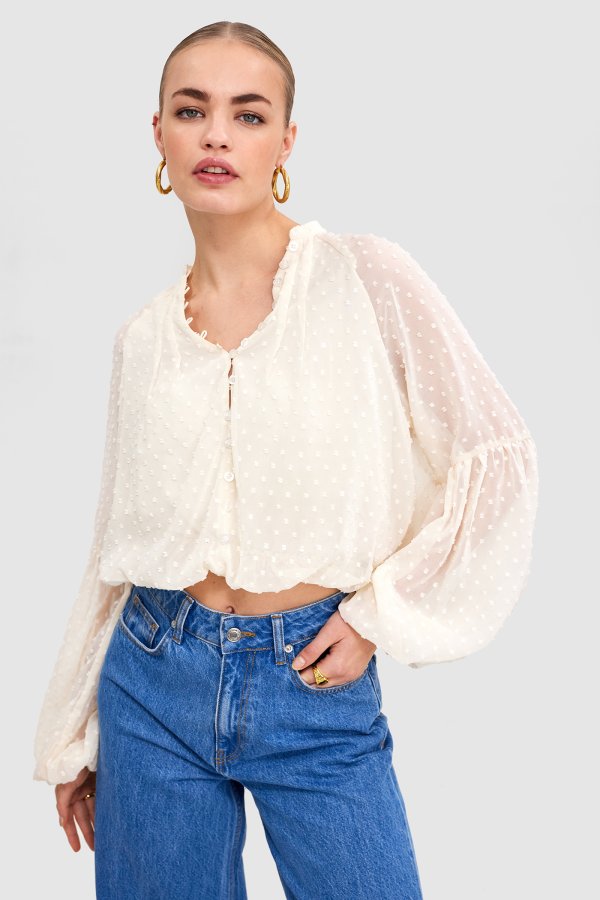 Offwhite blouse with dot print | Loavies