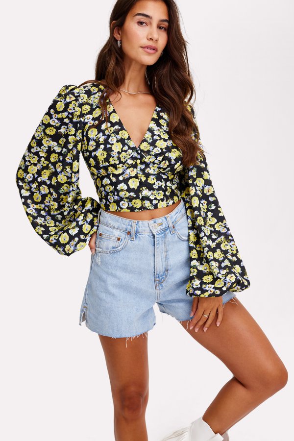 Gele blouse met bloemenprint | Loavies