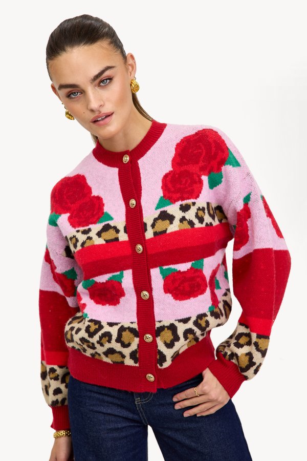Cardigan rouge avec imprimé | Loavies
