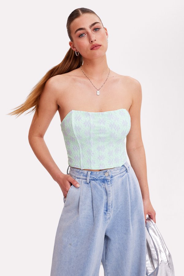 Light green corset top with floral print | Loavies