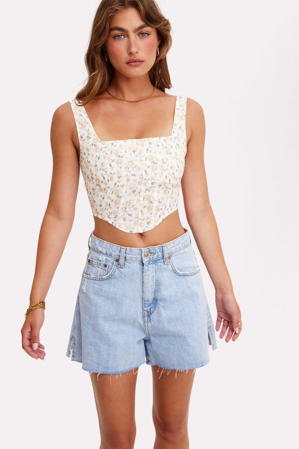 Yellow corset top with floral print | Loavies