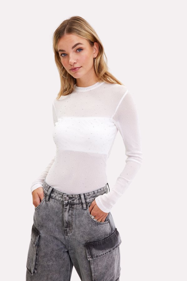 Witte top met strass steentjes | Loavies