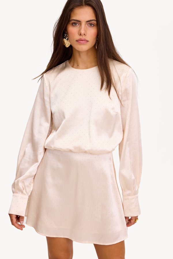 Beige jurk met strass steentjes | Loavies