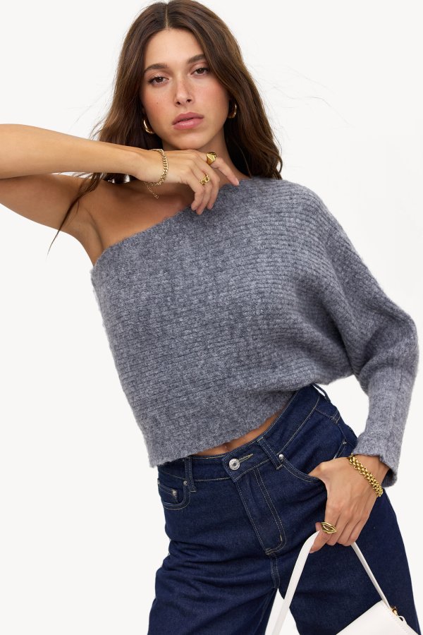 Grey off shoulder jumper | Loavies