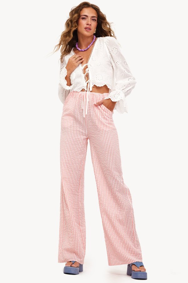 Lichtroze broek met strepen | Loavies