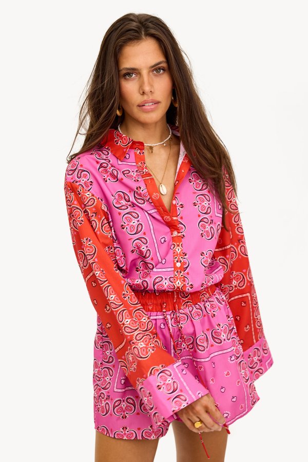 Rode short met grafische print | Loavies