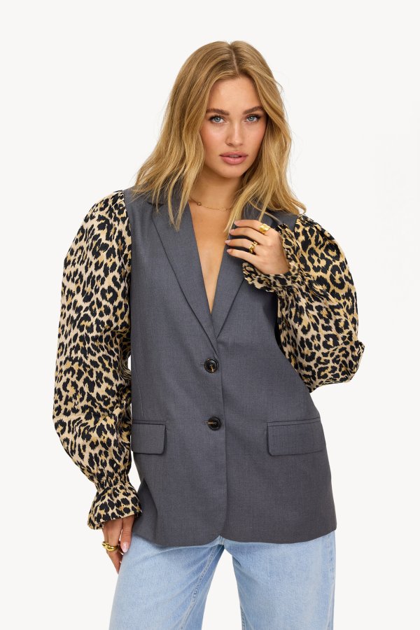 Grijze blazer met panterprint | Loavies