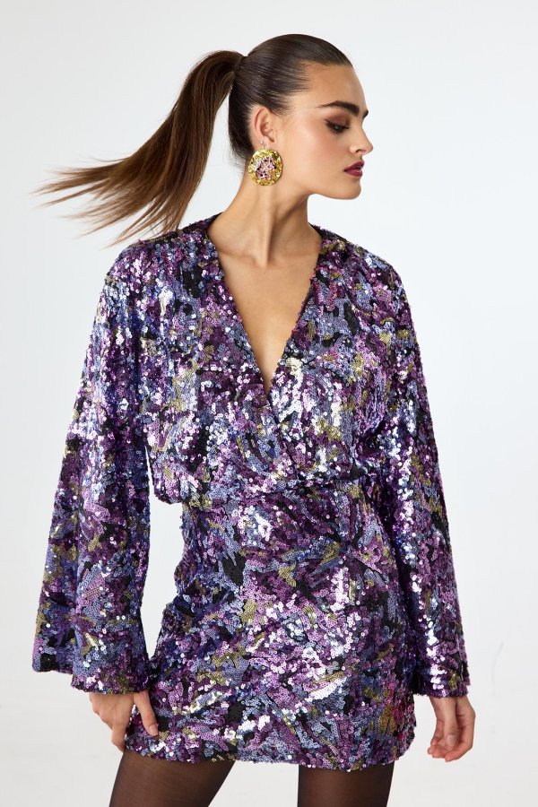 Mini robe violette à paillettes | Loavies