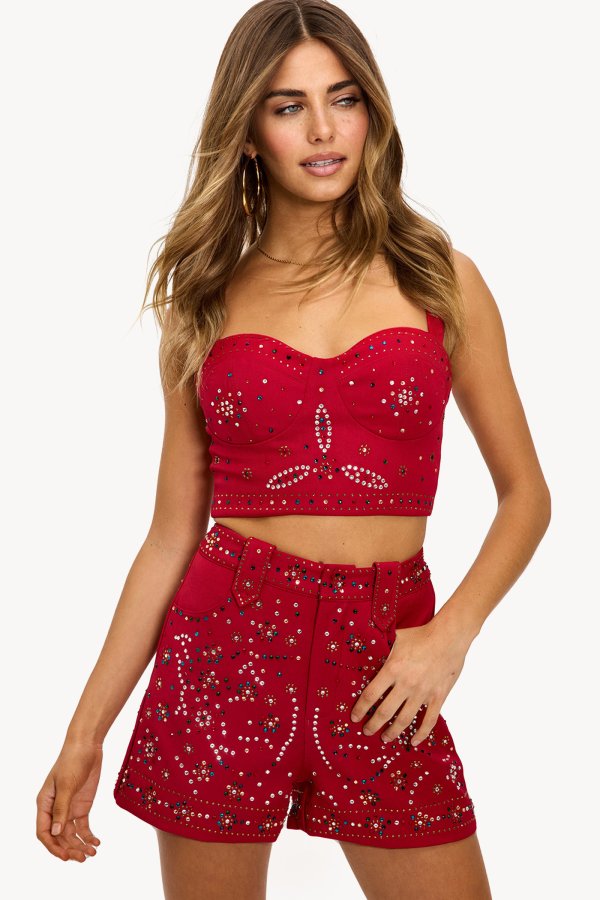 Rode short met strass stenen | Loavies