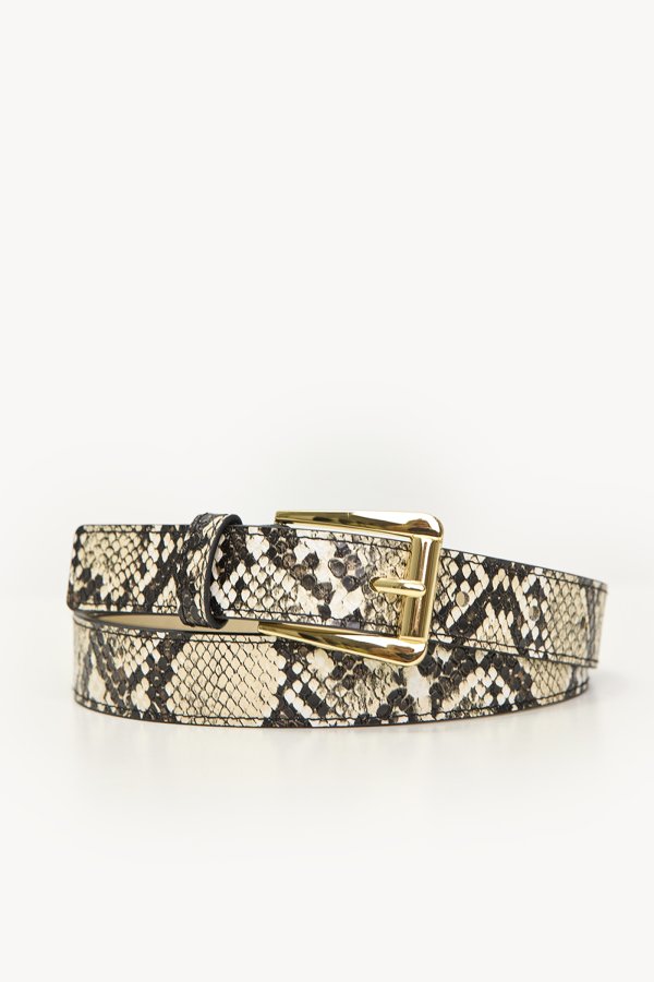 Beige snake print belt with gold hardware | Loavies