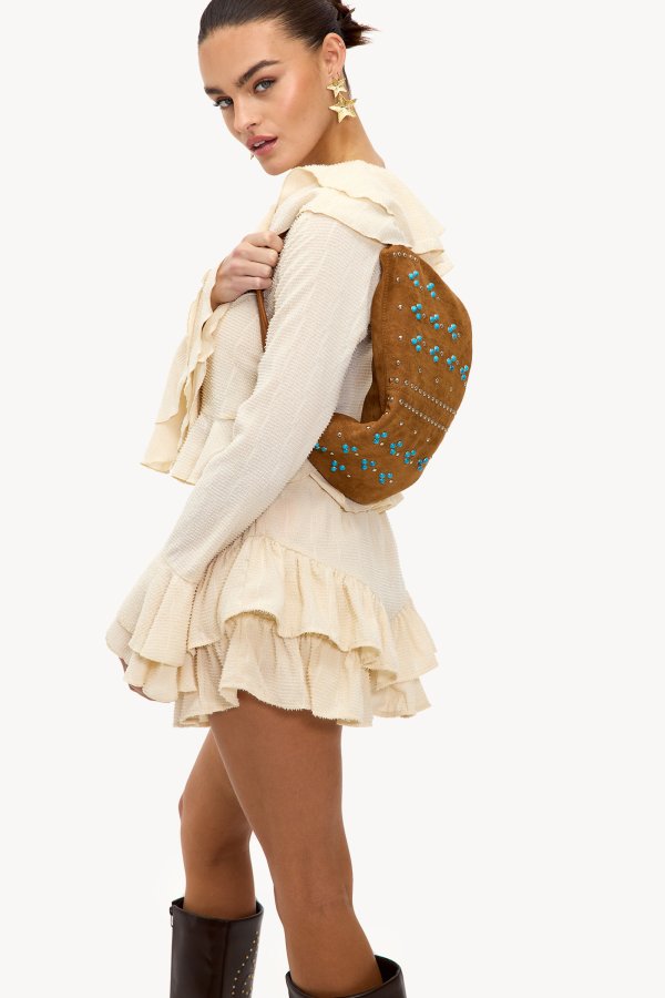 Camel coloured handbag with studs | Loavies