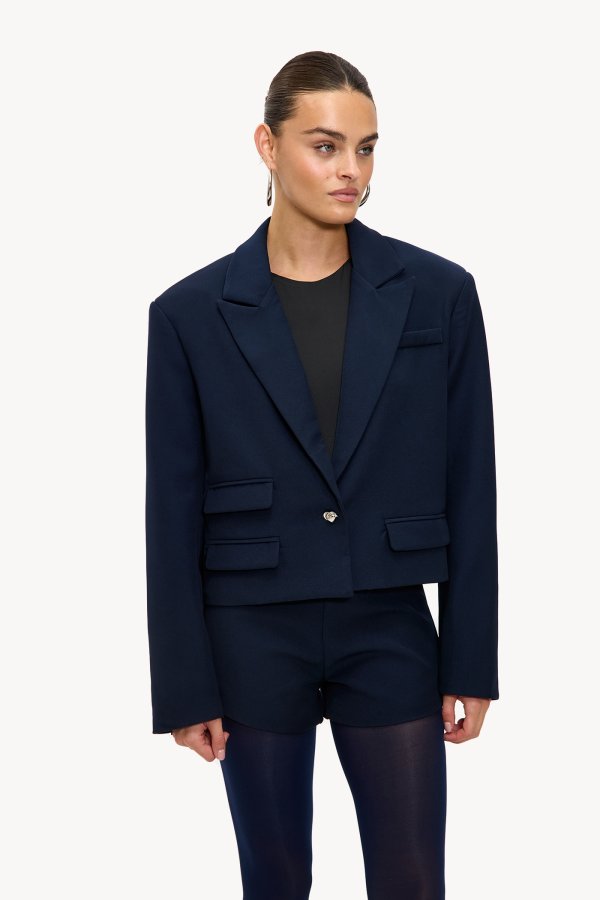 Dark blue cropped blazer | Loavies