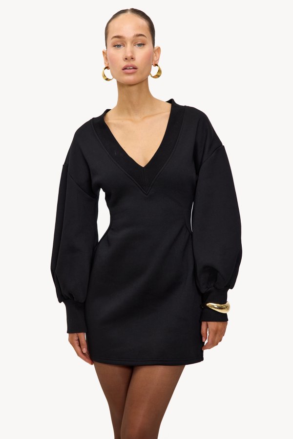 Zwarte getailleerde sweater jurk | Loavies